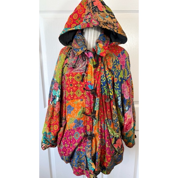 Vintage | Jackets & Coats | Vintage Batik Patchwork Hooded Jacket Indonesia Brass Buttons Hippie ...